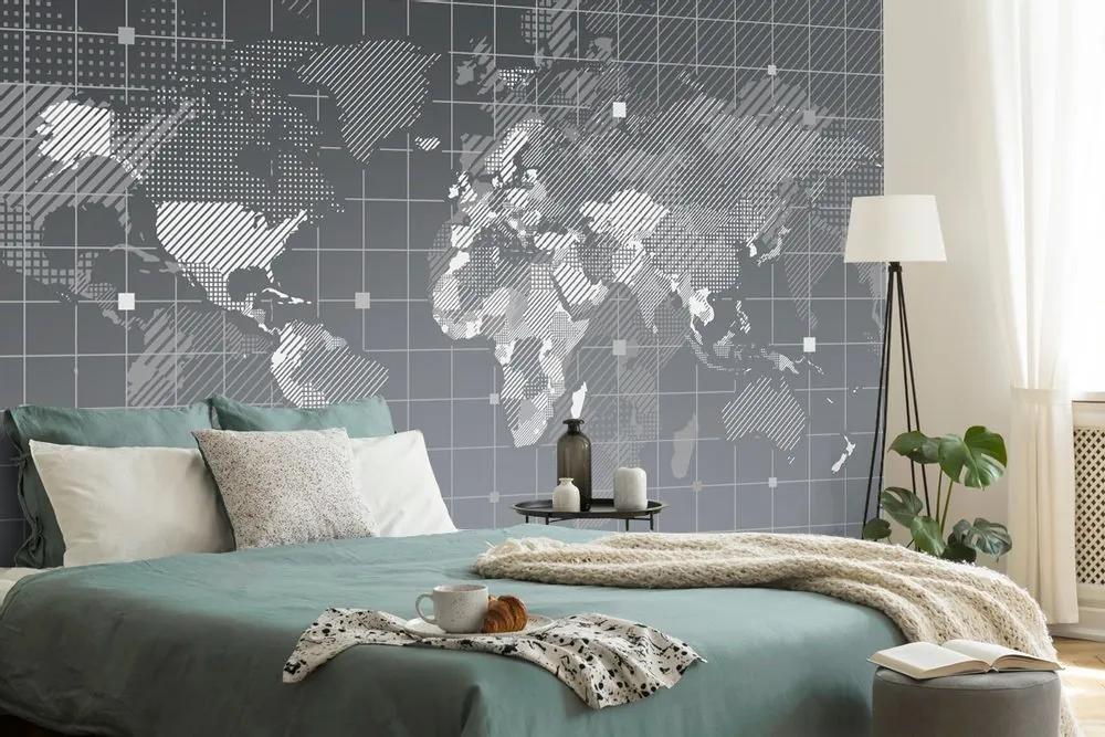Samolepící tapeta šrafovaná mapa světa - 300x200 cm