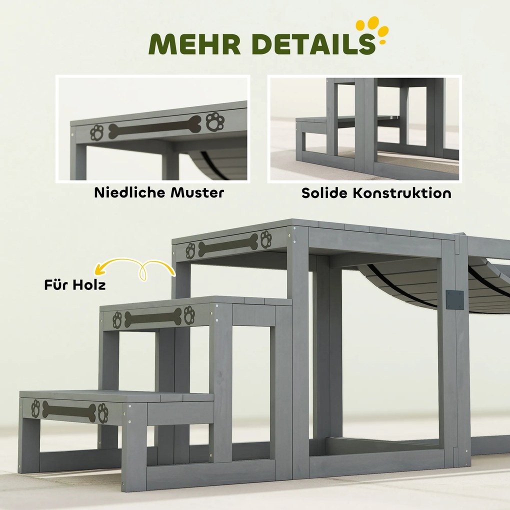 Agility set pro psy 3dílná sada agility vybavení s mostem, schůdky, plošinou, jedlové dřevo, 117 x 50 x 56 cm, šedá barva