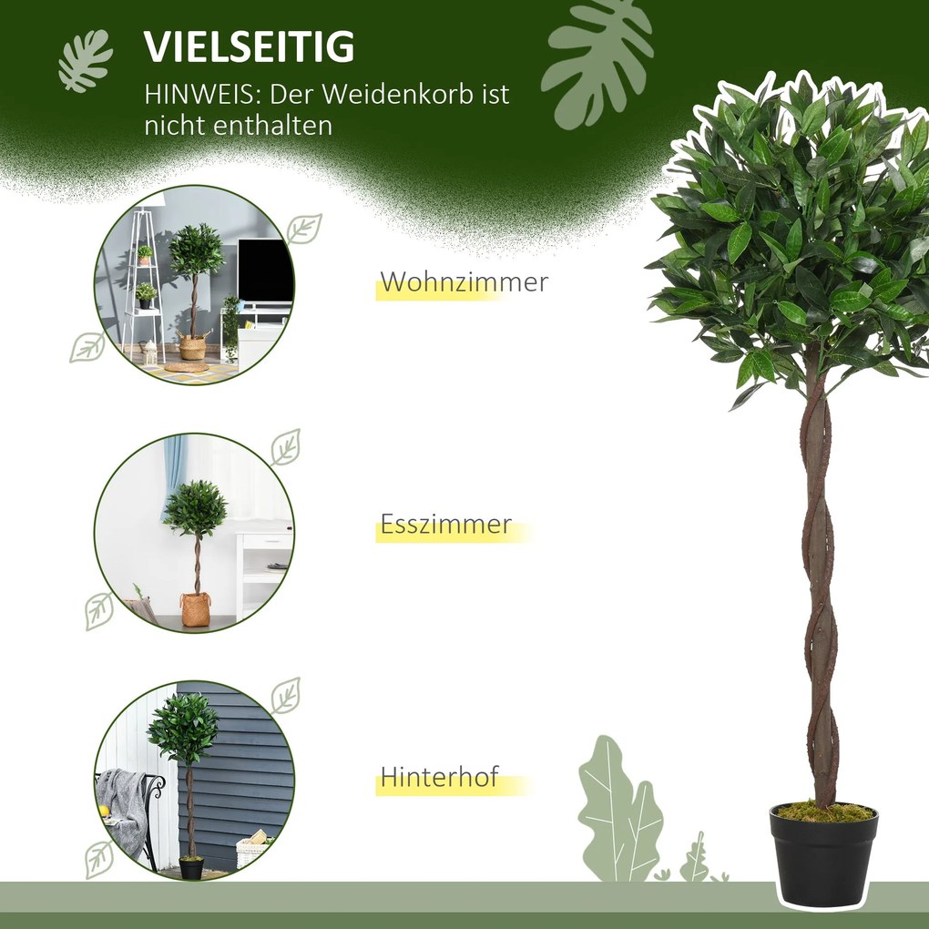 Sada 2 umělých vavřínových stromů Outsunny, 120 cm umělé rostliny v cementových květináčích, interiérové rostliny, umělé rostliny pro interiér a exte…