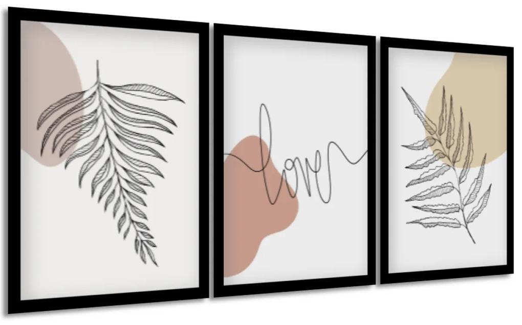 Gario Sada plakátů Flower love - 3 dílná Barva rámu: Černá, Rozměry: 99 x 45 cm