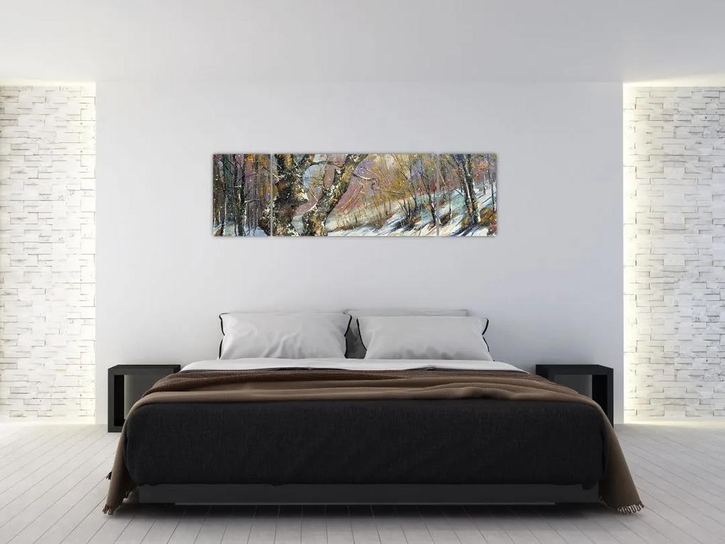 Obraz malované zimní krajiny (170x50 cm)