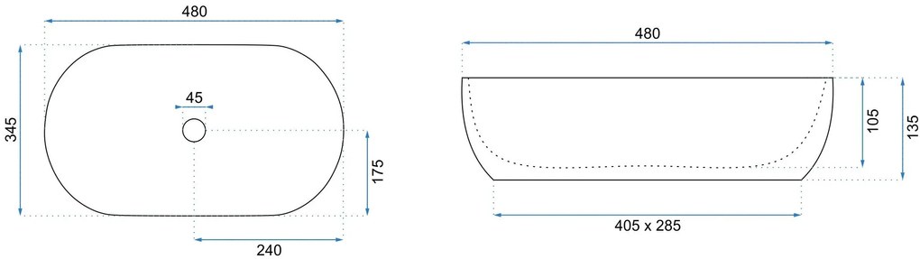 Rea Amelia Wood, umyvadlo na desku 480x345x135 mm, imitace dřeva-hnědá matná, REA-U5060