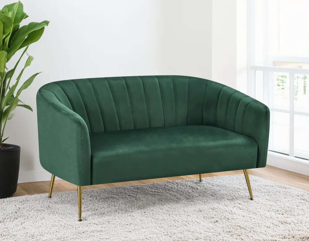 Designový 2-sed, tmavě zelená Velvet látka/gold chrom-zlatý, BAGY
