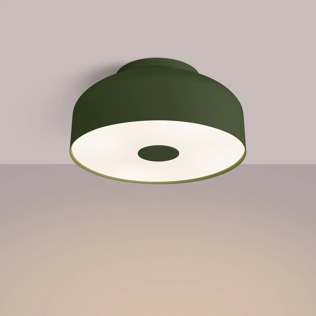 Stropní svítidlo Omiq, 1x olivově zelené kovové stínítko, (bílý plast), (fi 30 cm)