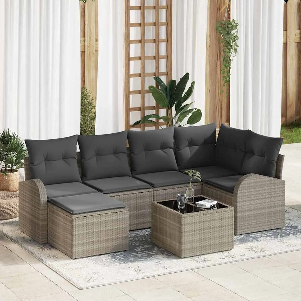 Set pohovek 7 ks Světle šedá polyratan 3354791