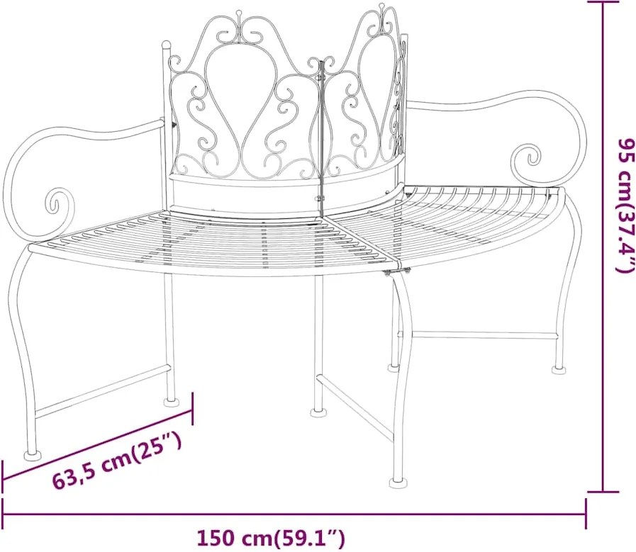 Lavice kolem stromu 150 cm černá ocel 318823