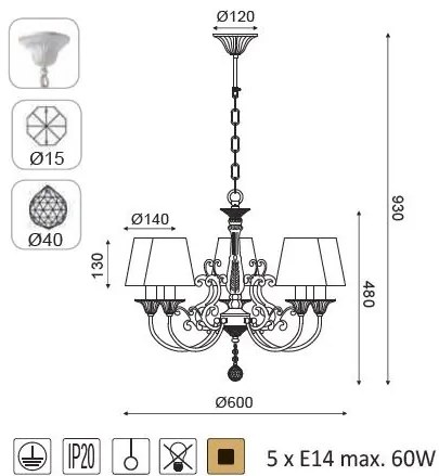 ACA DECOR Závěsné svítidlo ZIZEL max. 5x60W/E14/230V/IP20