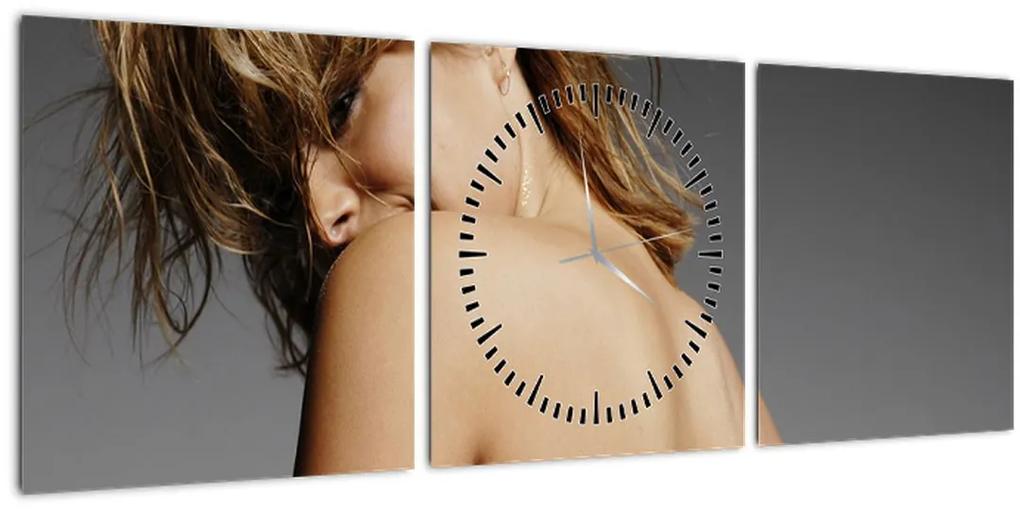 Obraz koupající se ženy (s hodinami) (90x30 cm)