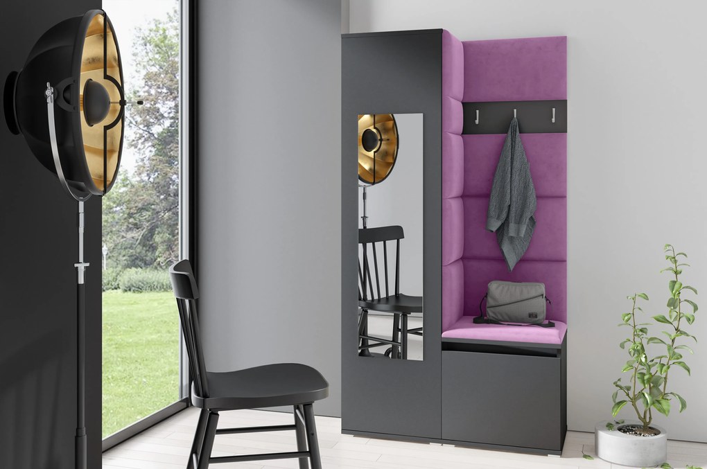 Eka Předsíňová stěna s čalouněnými panely Trinity 13 - Grafit / Fialová 2311