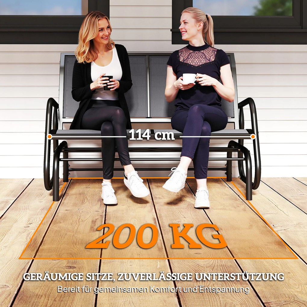 Houpací křeslo Outsunny 2místná zahradní houpací lavice kovová lavice, šedá, zahradní nábytek 120 x 70 x 85 cm pro hodiny relaxace | Aosom.de