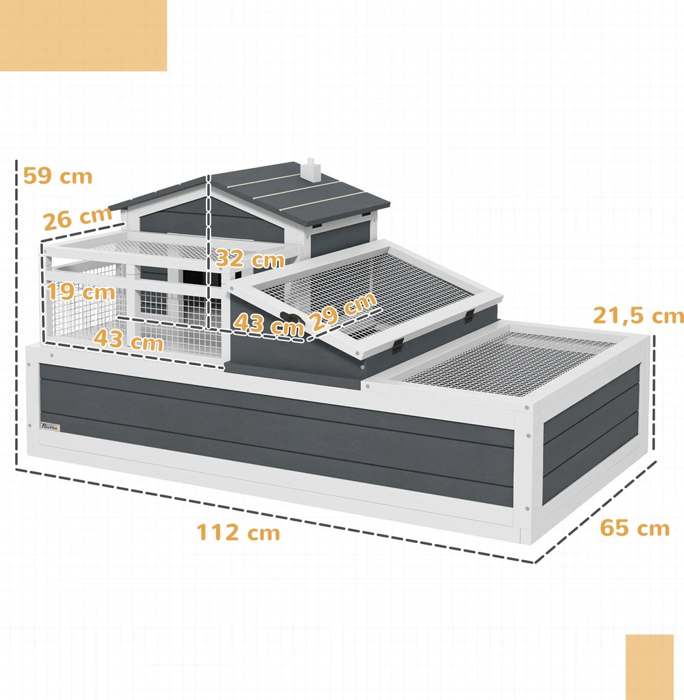 Školní domeček pro ropuchy, 2 podlaží, pro vnitřní i venkovní použití, balkon, jedlové dřevo, šedá barva