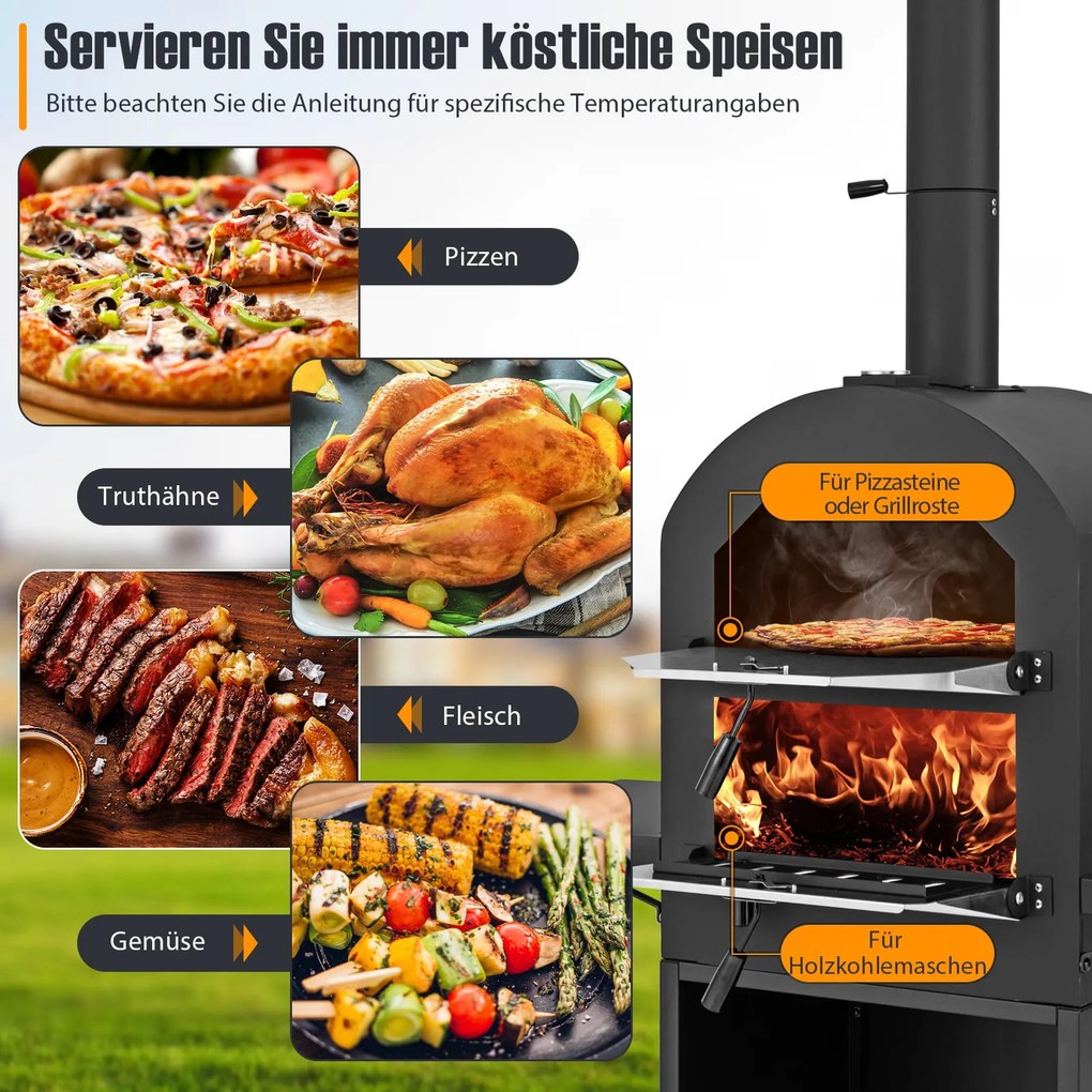 Costway Venkovní pizza pec na dřevo s ochranným krytem 305 cm pizza kámen