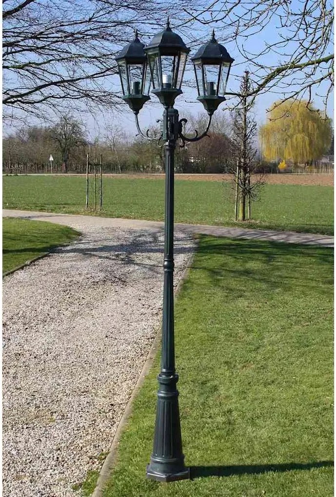 Fionshop 262936009 Zahradní lampa Brighton se 3 rameny, 230 cm, tmavě zel