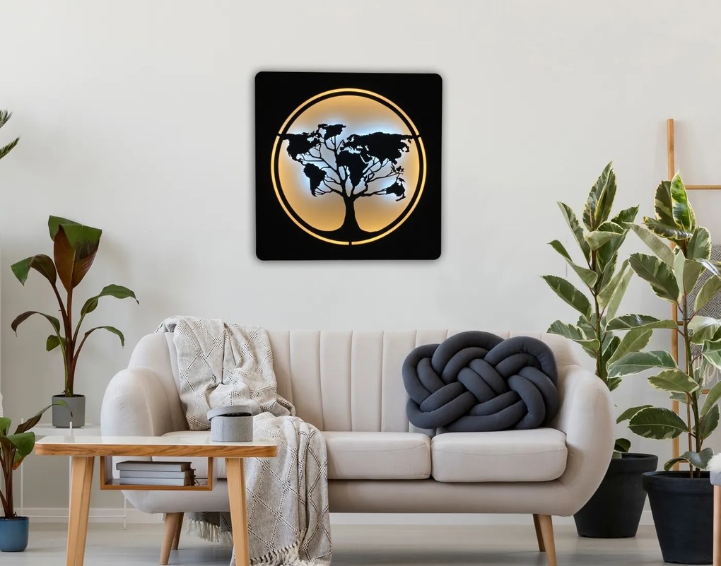 Li-Go "Mapa světa v kruhu" světelný obraz 230V 70x70 cm provedení povrchu: dub