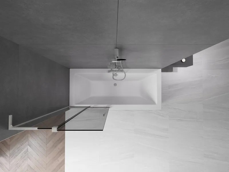 Mexen Velar L, 2-křídlová posuvná vanová zástěna 80 x 150 cm, 8mm šedé sklo, broušená ocel, 896-080-003-41-97