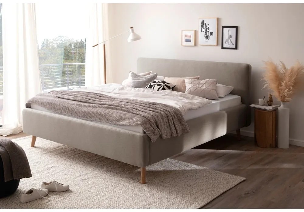 Taupe čalouněná dvoulůžková postel s úložným prostorem s roštem 160x200 cm Mattis - II. jakost – Meise Möbel