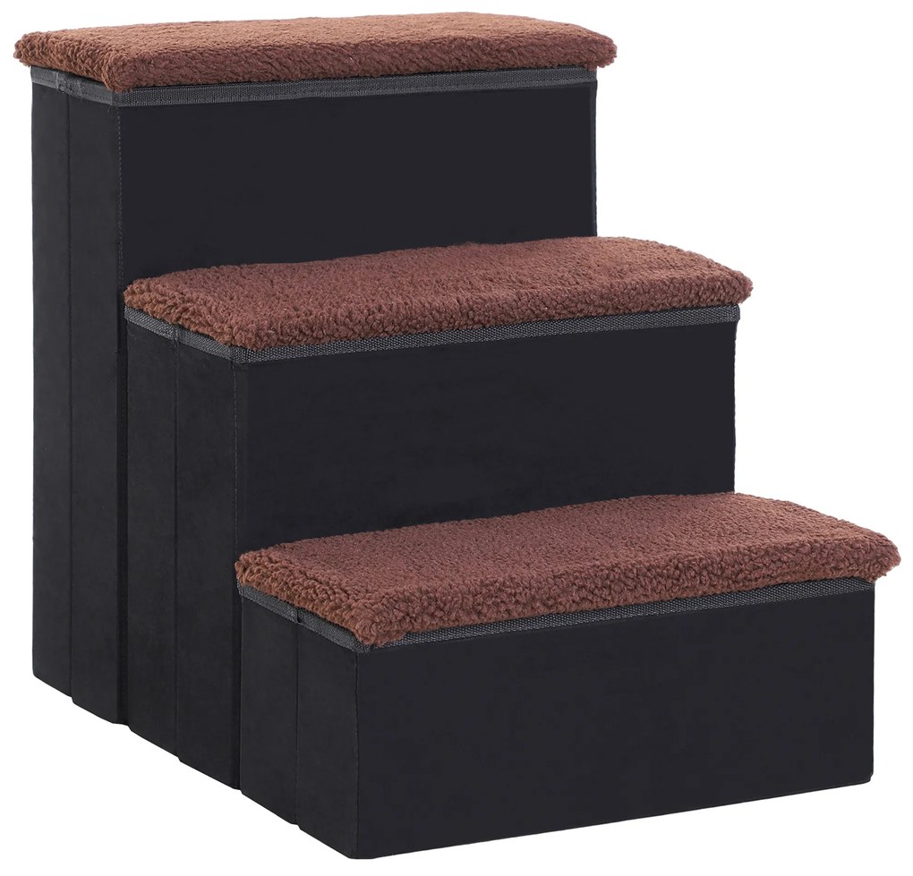 PawHut schody pro domácí mazlíčky skládací schody pro kočky schody pro psy se 3 stupni úložný prostor pro kočky a psy MDF černá 40x54x48cm | Aosom.de