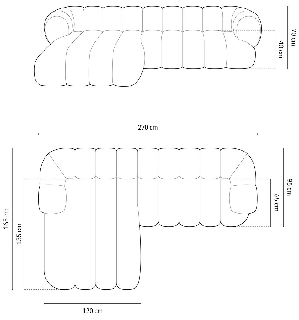 MUZZA Rohová pohovka KOEGO 270 cm levá samet krémová