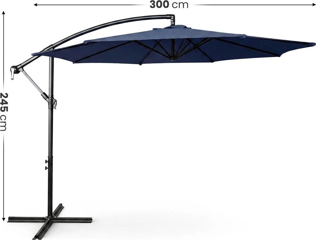 Zahradní slunečník ASTER s boční nohou 300 cm tmavě modrý