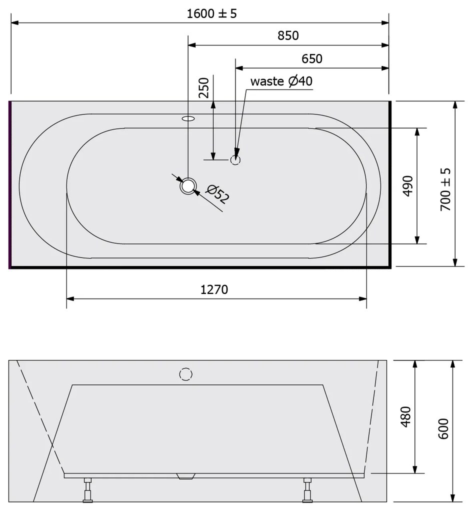 Polysan ASTRA BLD MONOLITH obdélníková vana 160x70x60cm, bílá, 32611MDL