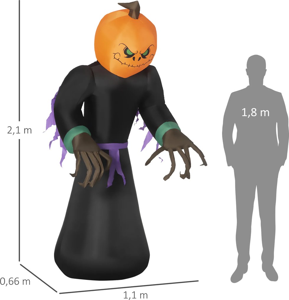 Aosom 210 cm Nafukovací dýňový duch, Halloween hrůzostrašná dekorace s LED osvětlením, Halloween dekorace, vodotěsná vzdušná figura, polyester, pro i…