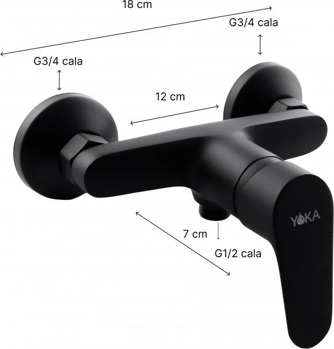 Erga Beso, nástěnná sprchová baterie 150mm, černá matná, ERG-YKA-BW.BESO-BLK