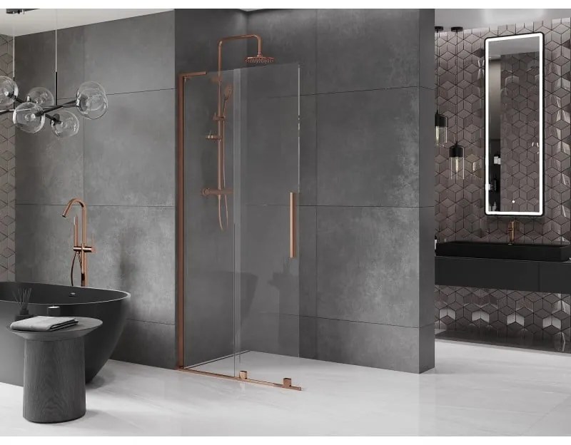 Mexen Velar L, posuvná sprchová zástěna Walk-in 120 x 200 cm, 8mm čiré sklo, růžové zlato, 871-120-003-03-60