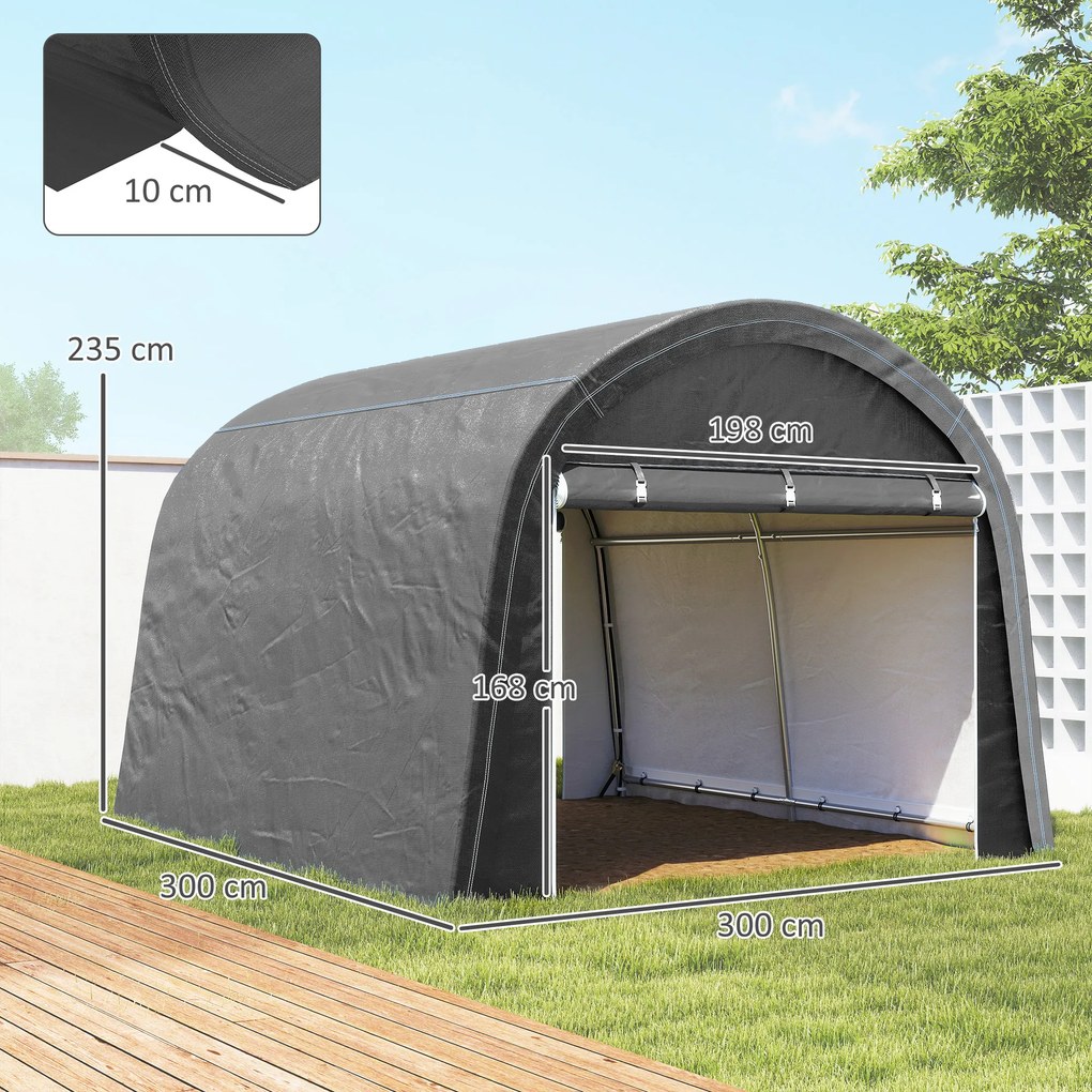 Fóliový přístřešek Outsunny 3x3m s UV ochranou, vodoodpudivý, ocelový, PE, šedý, se dvěma roletami| Aosom