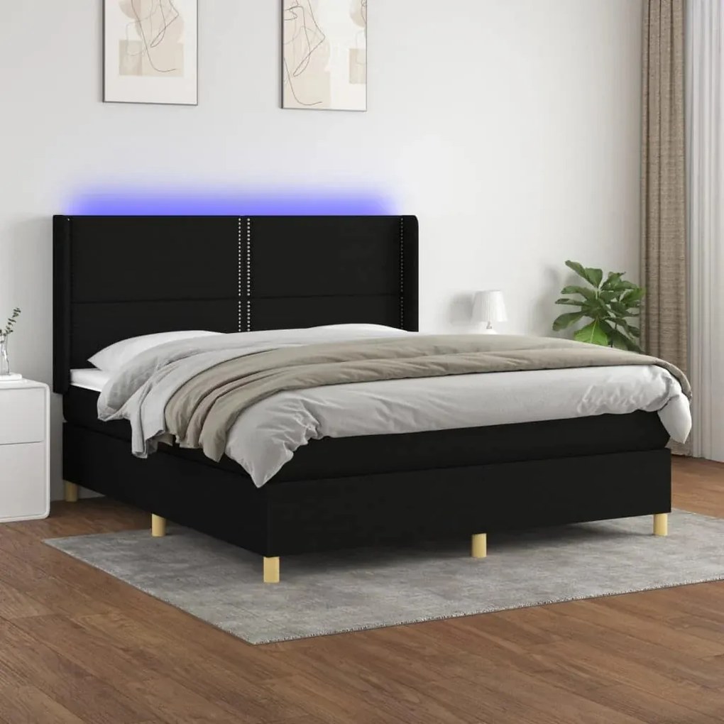 Box Spring Postel S Matrací A Led Černá Textil Černá Hladké s hřebíky 160