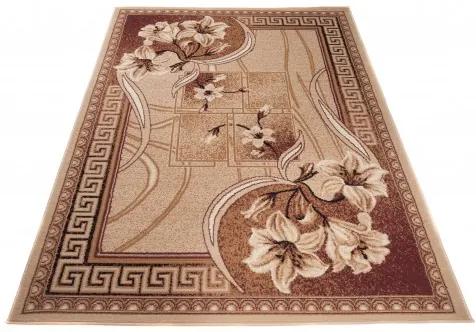 Kusový koberec ATLAS F743A Květy tmavě béžový Rozměr: 150x300 cm