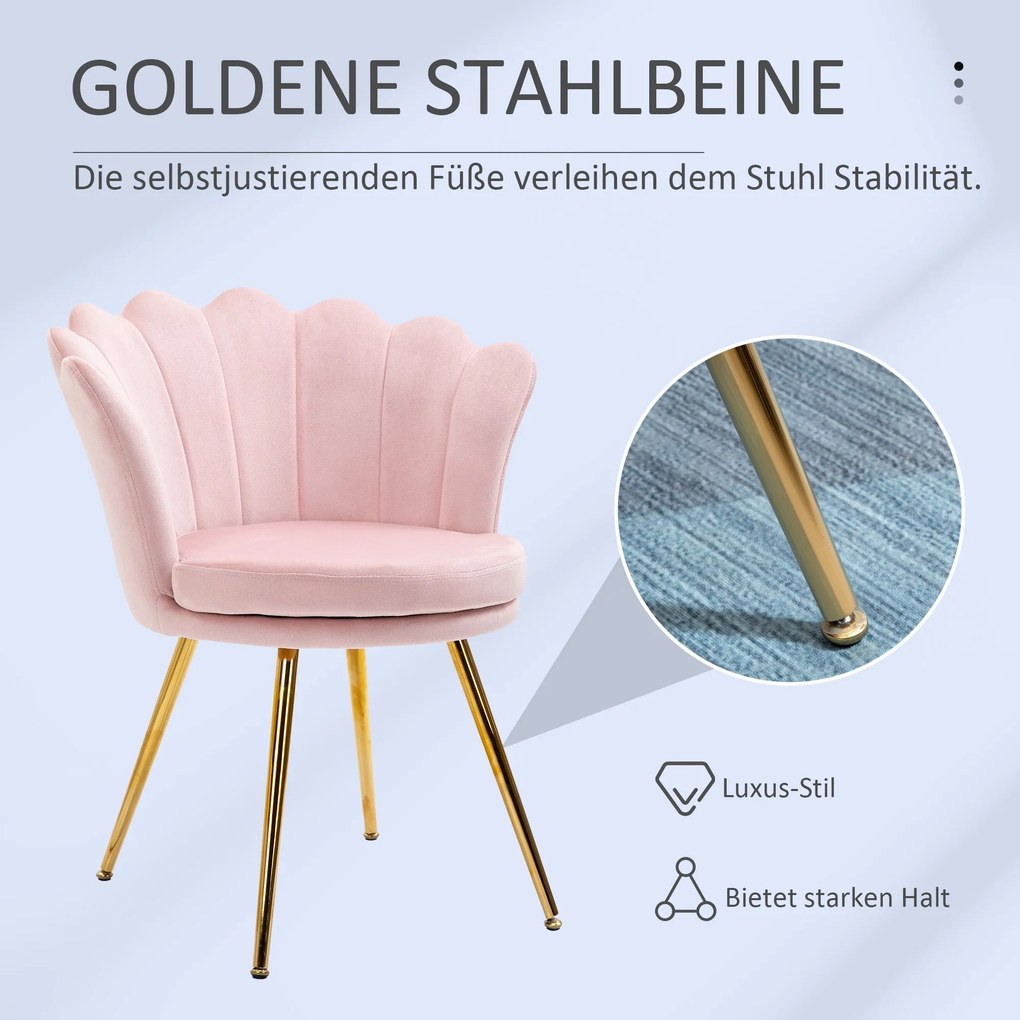 HOMCOM Křeslo do Obývacího Pokoj s Designem ve Tvaru Lotusu, Polstrované Křeslo s Kovovými Nohami, Sametový Vzhled, Jednoduché Křeslo do Ložnice, Růž…