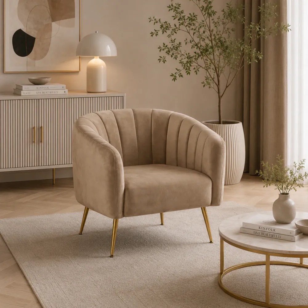 Designové křeslo, hnědá Velvet látka/gold chrom-zlatý, BAGY