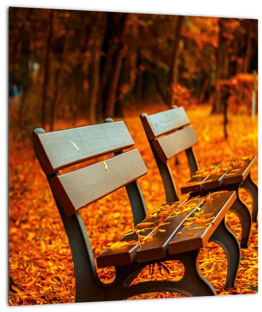 Obraz lavičky v podzimu (30x30 cm)