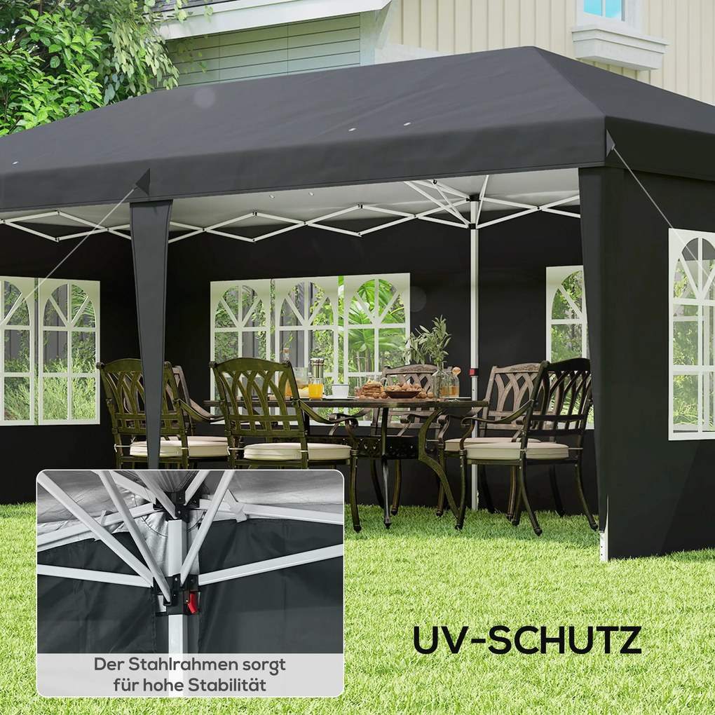 Outsunny Pavilon cca 3x6 m Vodotěsný skládací pavilon se 4 bočními stěnami, oknem Ochrana proti UV záření Přepravní taška černá