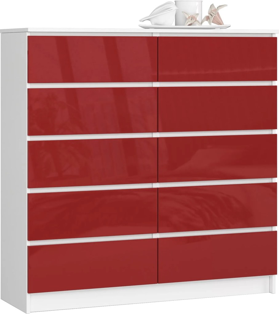Komoda K120 10SZ bílá/červený lesk