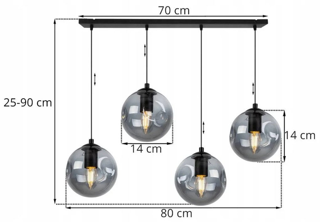 Závěsné svítidlo MONAKO, 4x skleněné stínítko (výběr ze 3 barev)