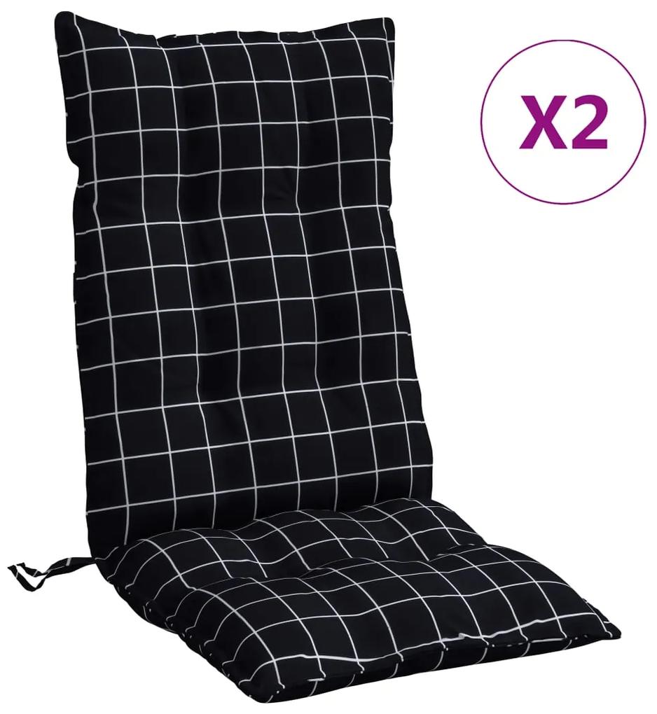 vidaXL Podušky na židli s vysokým opěradlem 2 ks černé kárované oxford