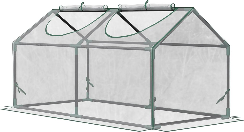 Zeleninový skleník Outsunny s oknem, PE síťoví fólií, ocelová konstrukce pro balkon, zahradu, skleník pro rajčata 120x60x60cm | Aosom