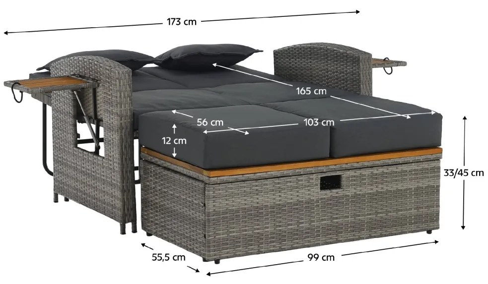 Kondela Zahradní ratanová pohovka, šedá/přírodní, MALORY