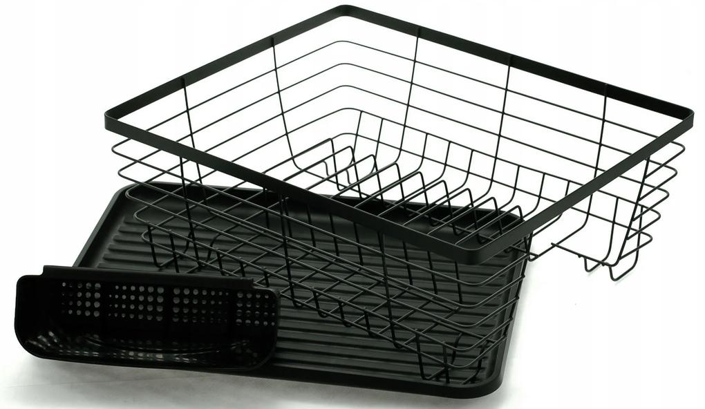 Odkapávač na nádobí, s držákem na příbory - černý LKA, 45x34x15