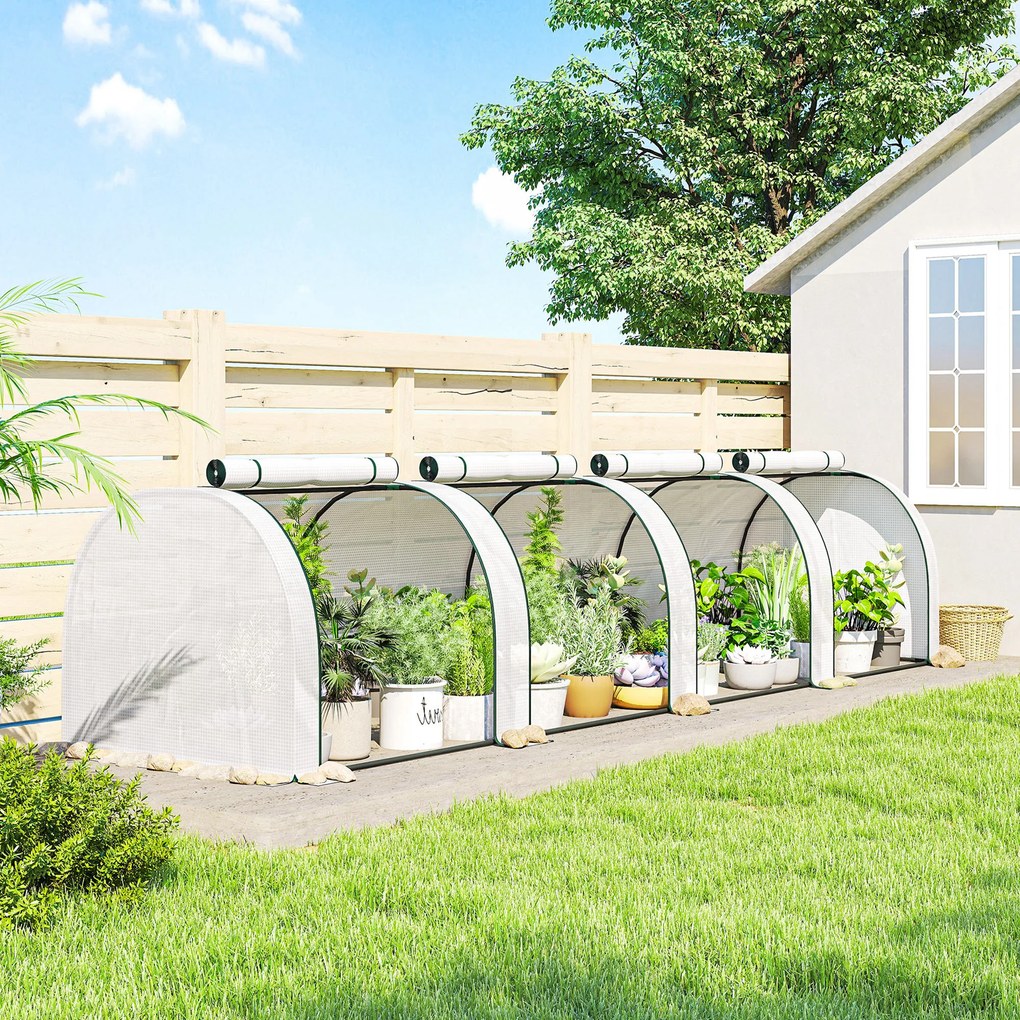 Outsunny tunelový foliovník se zip dveřmi, ocelový rám — 395 × 100 × 80 cm pro rajčata a zeleninu (bílý)