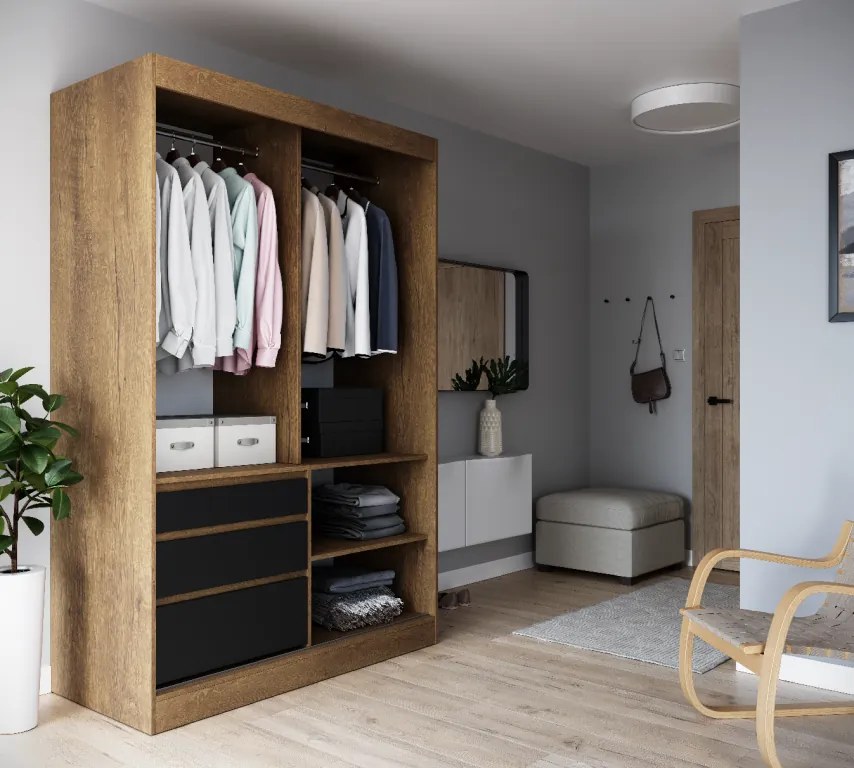 ADRK Furniture Posuvná skříň se zrcadlem HAIDAR 140 ADRK-SW-HAI-140-LB