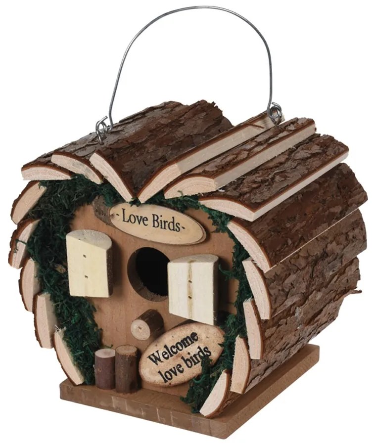 Ptačí budka Love Birds, 17x17x12 cm, dřevo, hnědá
