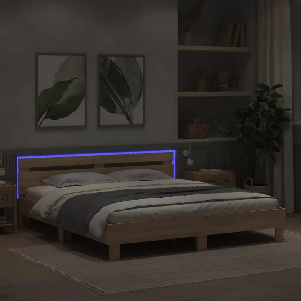 Rám postele s čelem a LED osvětlením dub sonoma 180 x 200 cm 3207527