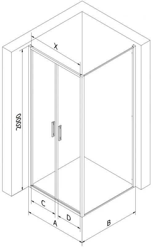 Mexen Exo, sprchový kout s křídlovými dveřmi 100 x 100 cm, 6mm čiré sklo, chromový profil, 814-100-100-01-00