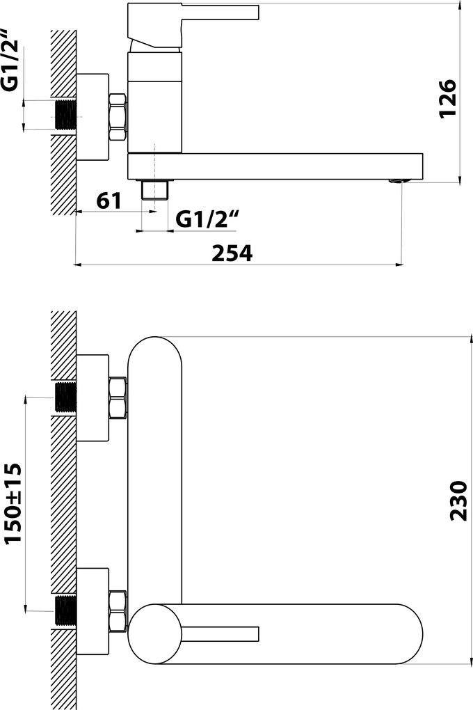 Sapho Sapho, RHAPSODY nástěnná vanová baterie, otočné ramínko, chrom, 5586