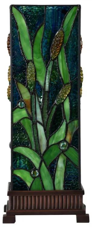 Stolní lampa Tiffany Rust zelená ve tvaru hranolu – 18x18x45 cm