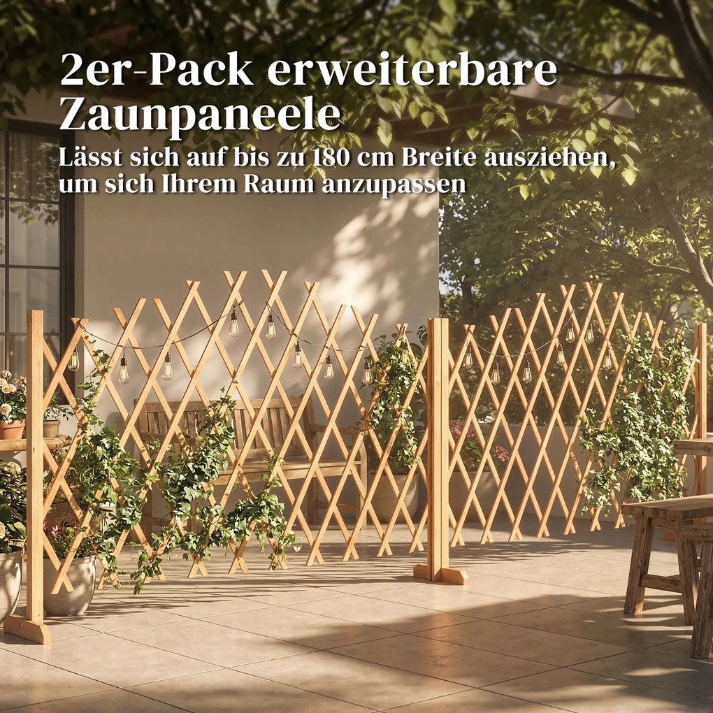 Sada 2 výsuvných nůžkových plotů Volně stojící nůžková zábrana s nožičkami 180 x 30 x 103 cm Hnědá barva