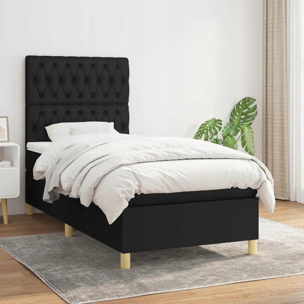 Box Spring Postel S Matrací Černá Textil Černá Prošívaný design 90 x 200