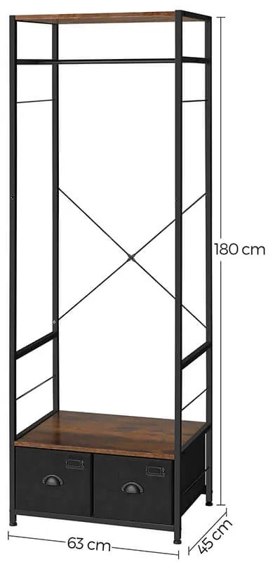 VASAGLE Otevřená šatní skříň 2 zásuvky kovová konstrukce 63 x 180 x 45 cm